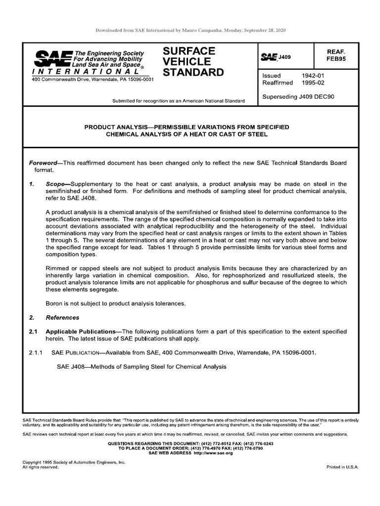 Sae-J409 | PDF