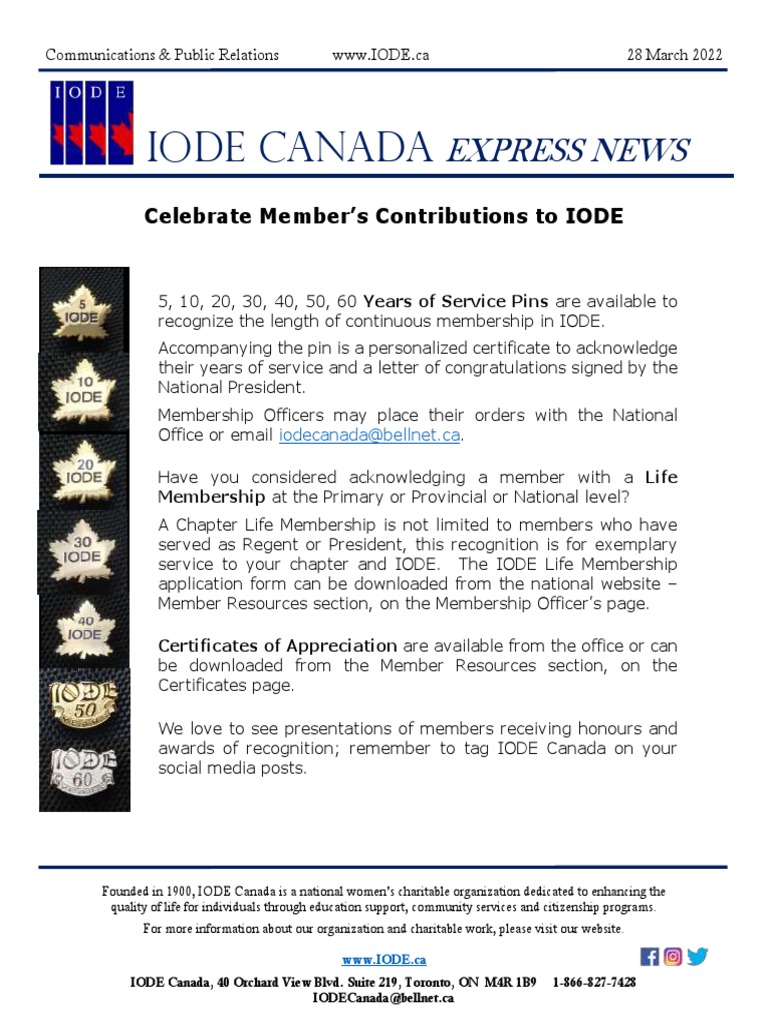 2022-03-28 Iode Canada Express News - Iode Membership Pins | PDF