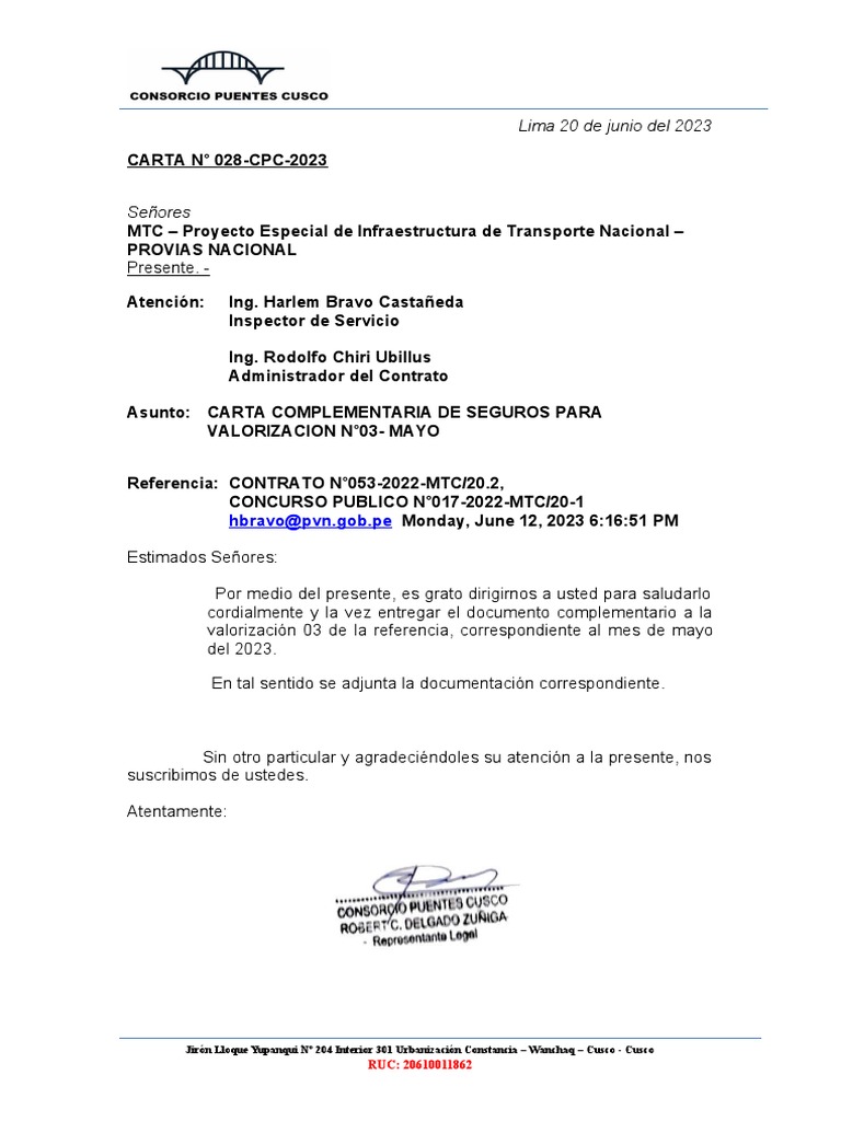 Carta 028 Val 03-2023 - Adicional de Seguros | PDF