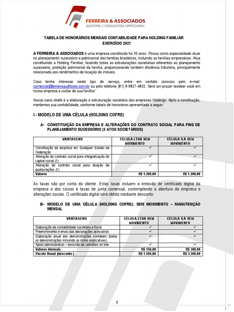 Tabela de Honorários 2021 | PDF | Contabilidade | Relatório anual