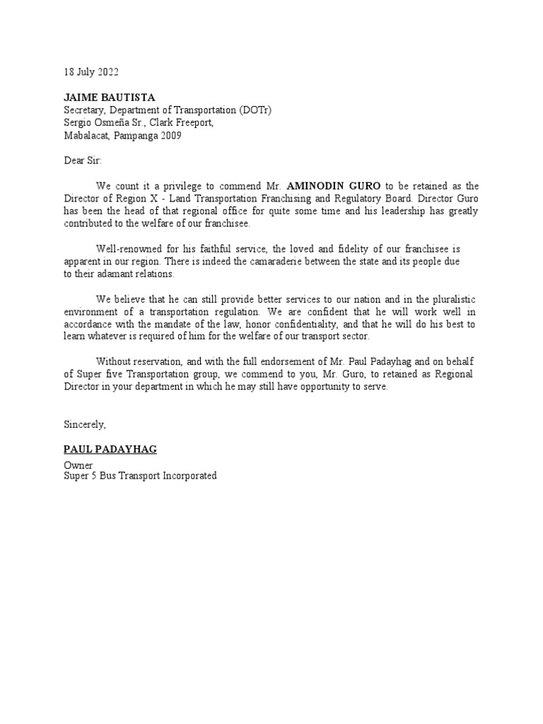 Endorsement Letter | PDF