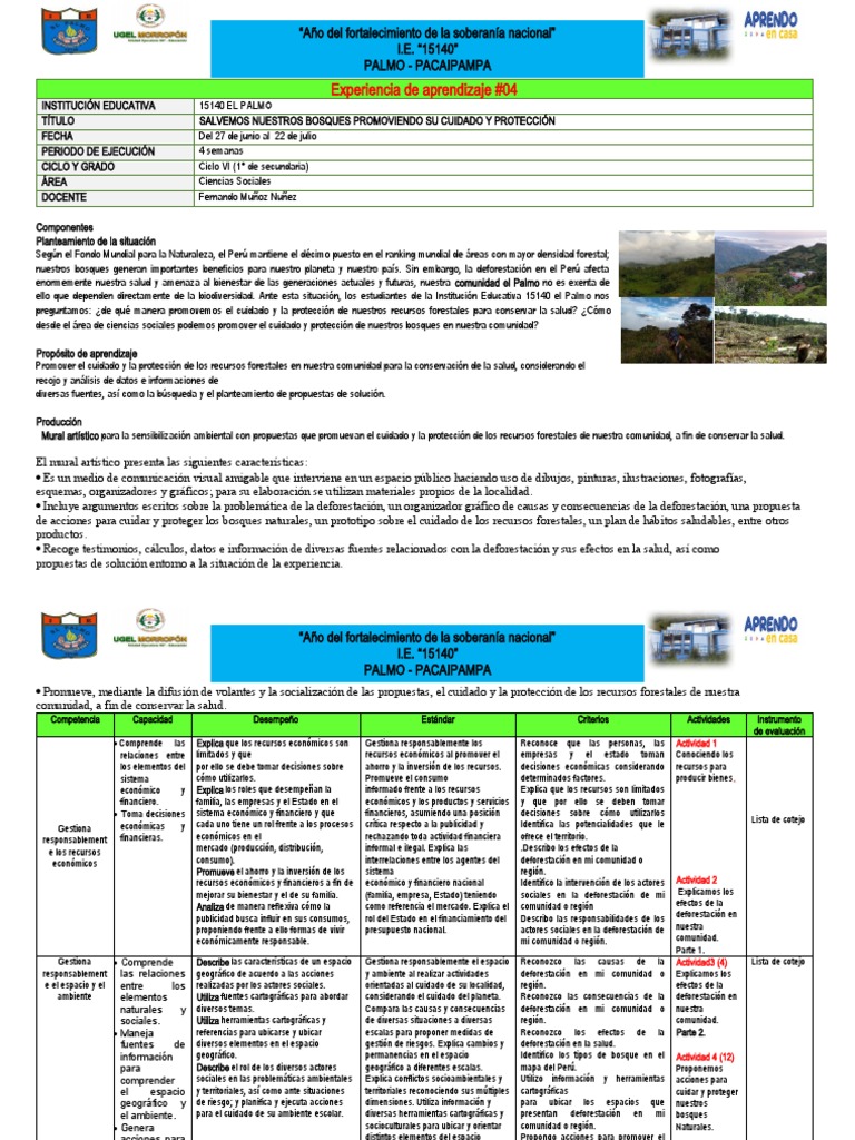 Experiencia De Aprendizaje 4 De Cc Ss 1 Grado Pdf Deforestación
