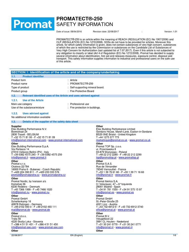 Promat-Promatuk Sds Promat Promatect 250 29112013-En-Gb | PDF | Dust ...