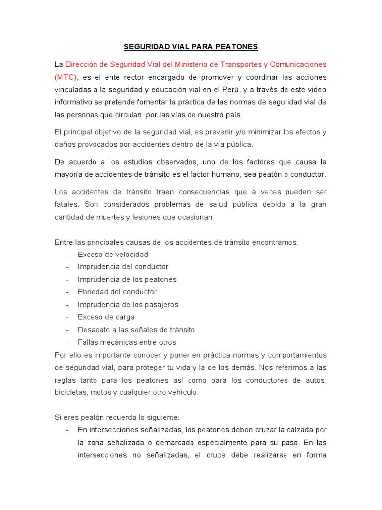 Seguridad Vial Peatones Pdf Seguridad Vial Peatonal