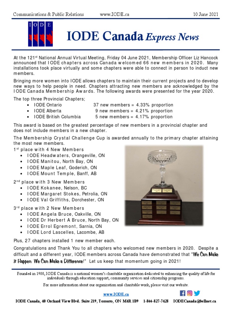 2021 Iode Canada Express News - Membership Awards Announcement Nam 2021 ...