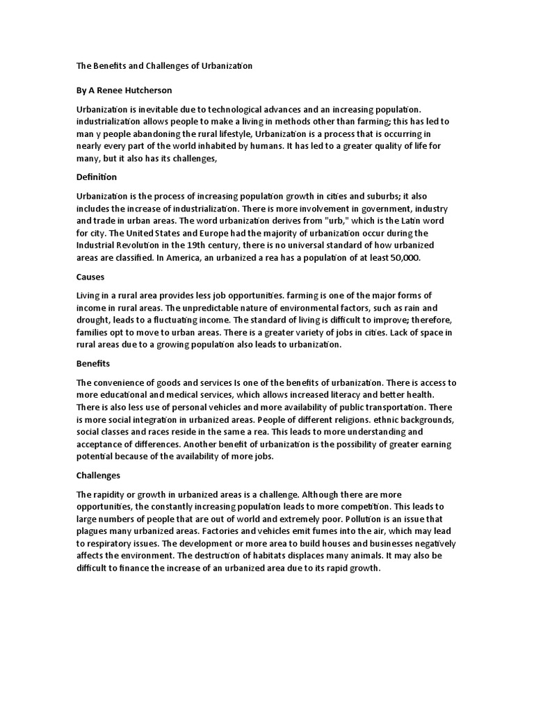 Urbanization: Benefits and Challenges | PDF | Urbanization ...