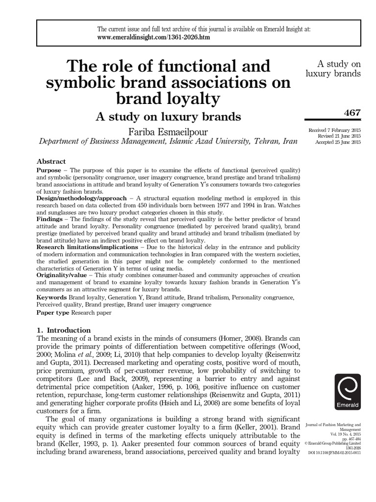 The Role of Functional and Symbolic Brand Associations On Brand Loyalty ...