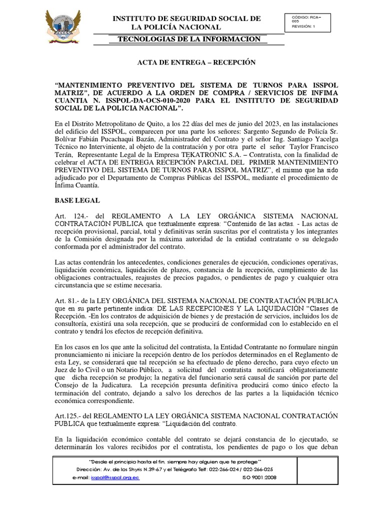 ACTA ENTREGA MANTENIMIENTO SISTEMA DE TURNOS JUNIO-signed-signed | PDF ... ACTA ENTREGA MANTENIMIENTO SISTEMA DE TURNOS JUNIO-signed-signed | PDF ...