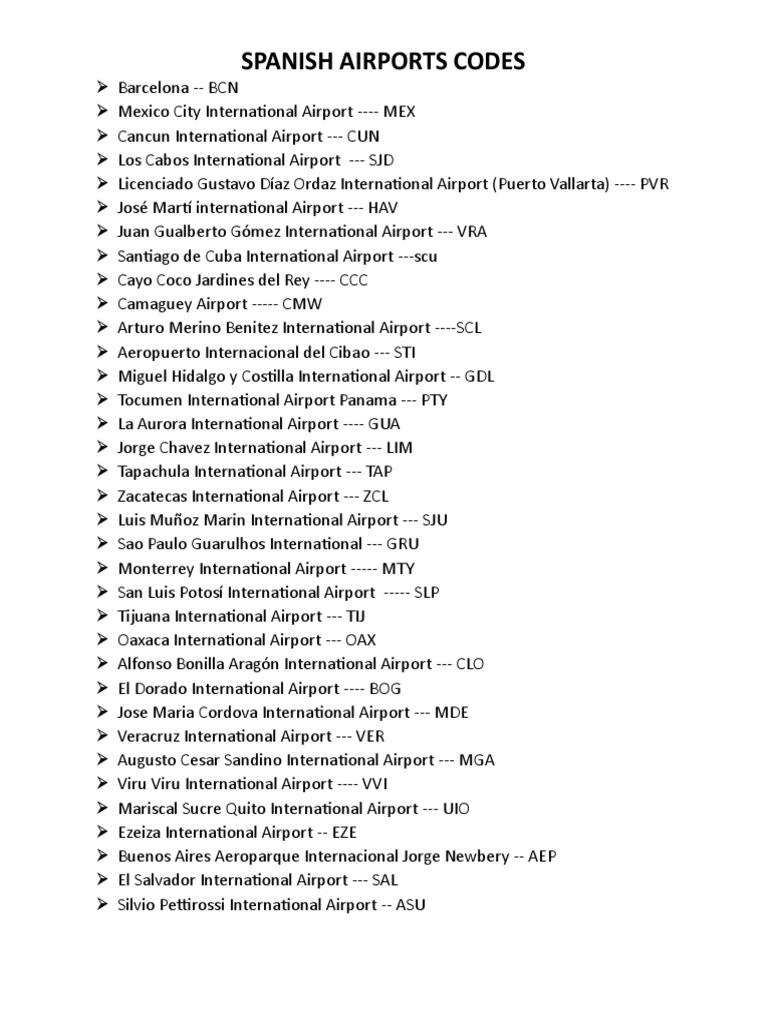 SPANISH AIRPORTS CODES | PDF