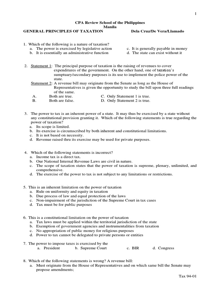 94-01 General Principles Questionnaire | PDF | Taxes | Indirect Tax