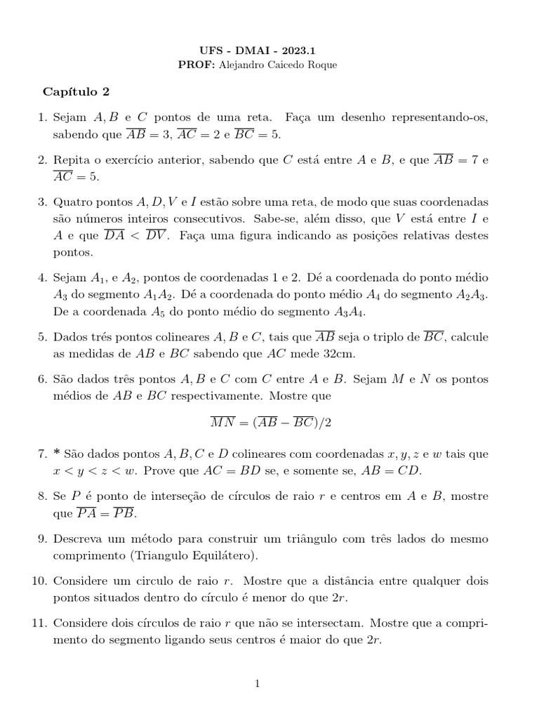 002 Lista Geometria Euclidiana | PDF | Linha (Geometria) | Triângulo