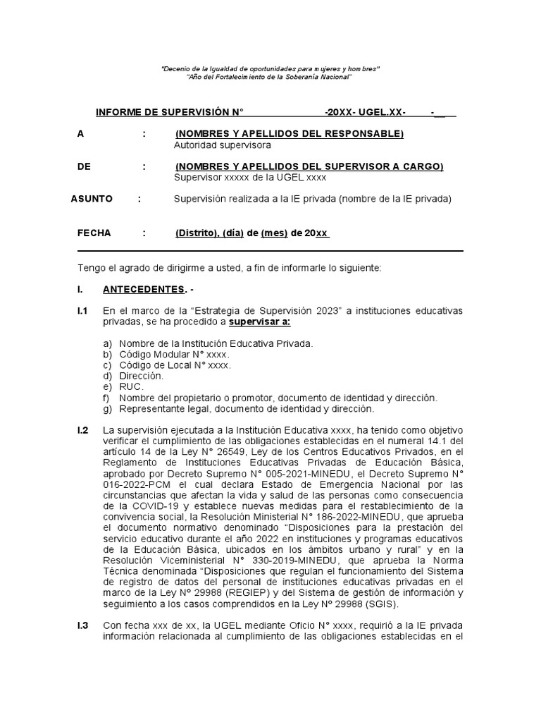 Informe de Supervisión Educativa 2023 | PDF