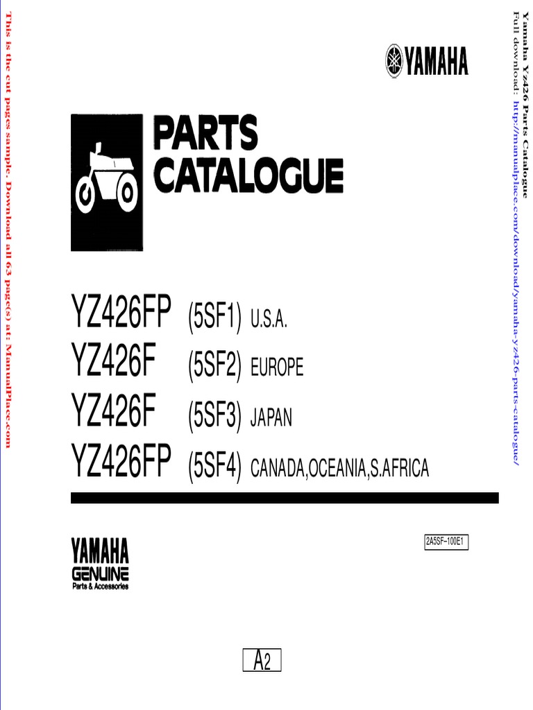 Yamaha Yz426 Parts Catalogue | PDF | Propulsion | Vehicle Parts