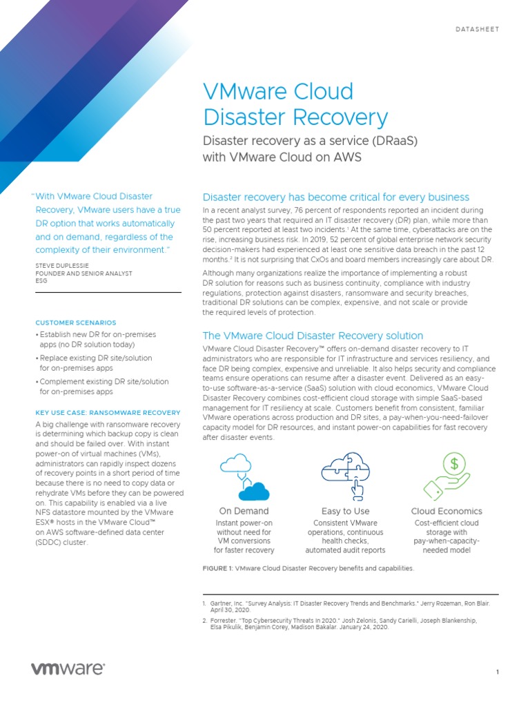 Vmware Cloud Disaster Recovery Datasheet | PDF | Cloud Computing | Virtual Machine