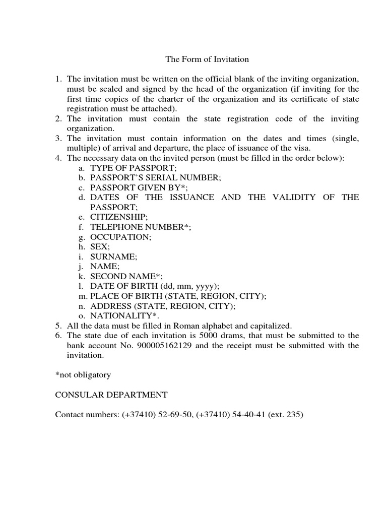 Invitation Form Requirements | PDF | Law
