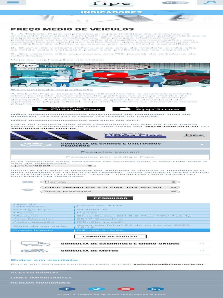 Tabela Fipe - Fundação Instituto de Pesquisas Econômicas - Fipe ...