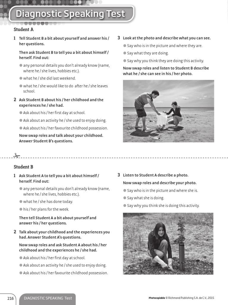 Achievers B1 Diagnostic Test Speaking | PDF