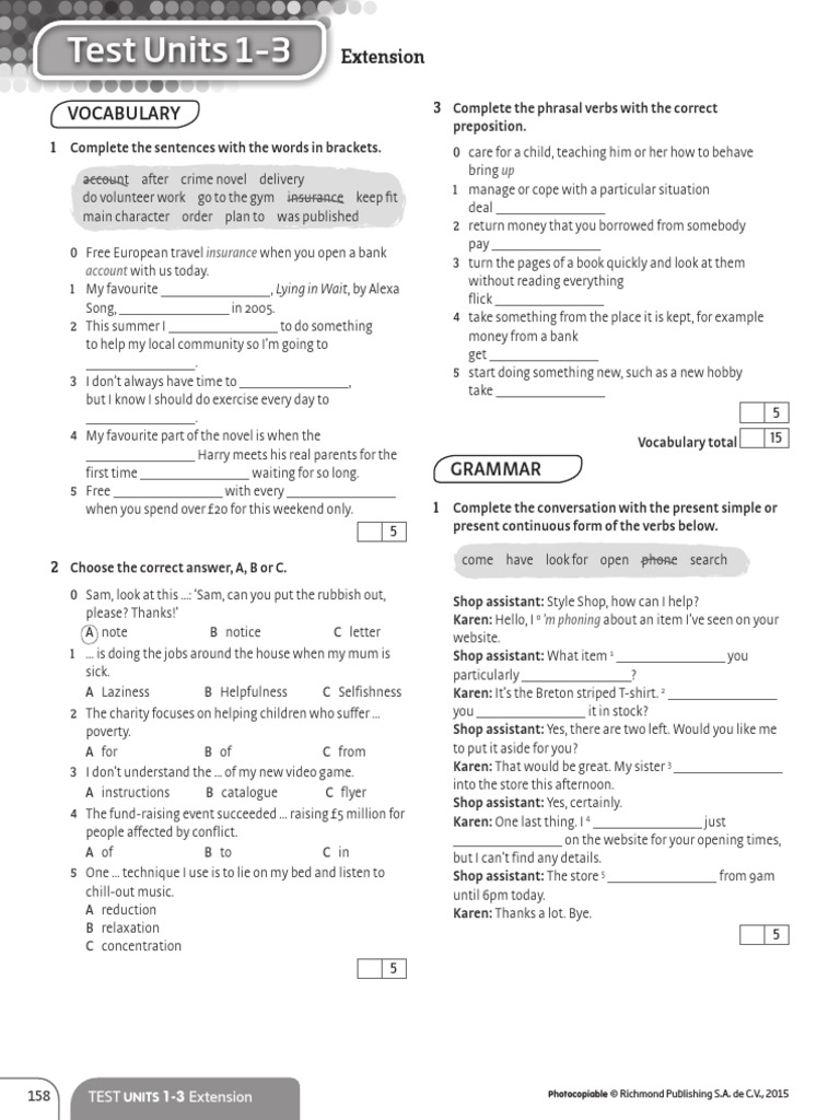 Achievers B1+ Test Units 1-3 Extension | PDF