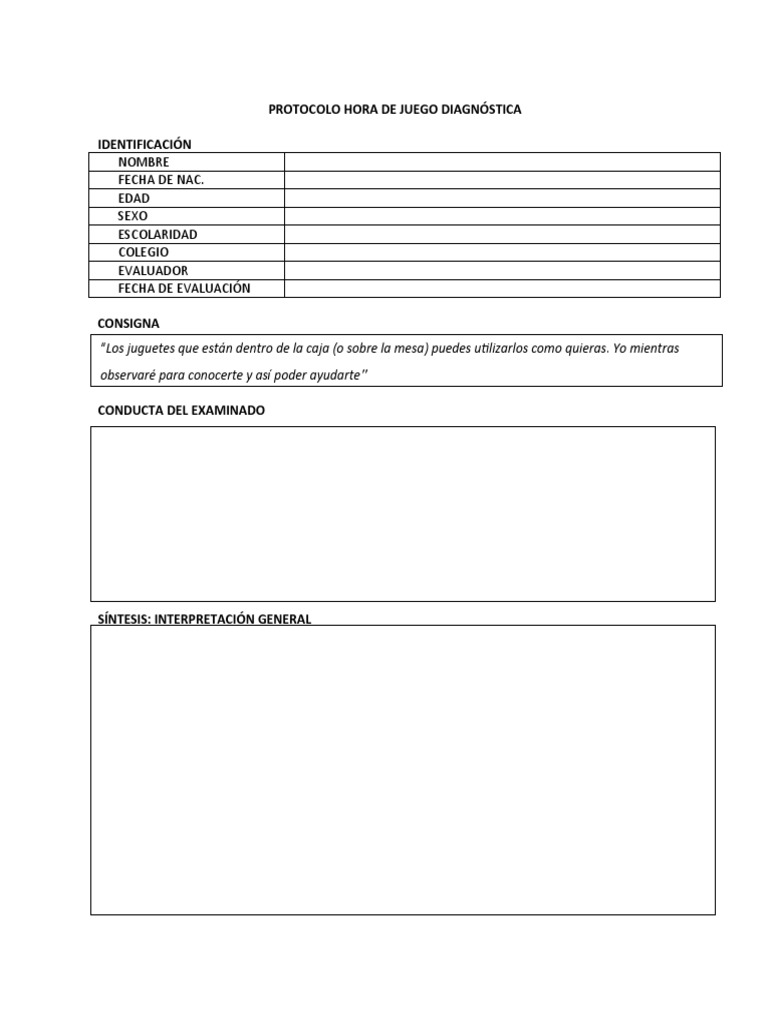 Protocolo Hora Juego Diagnóstico | PDF