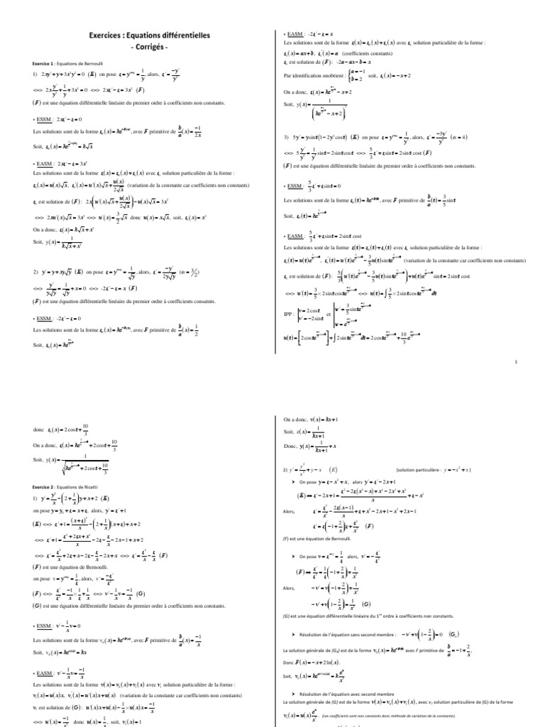Corrige - Exercices Sur Les Equations Diff | PDF | Mathématiques | Algèbre