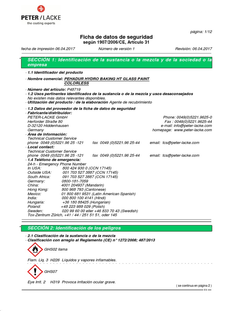 MSDS - P48719 | PDF | Agua | Solvente