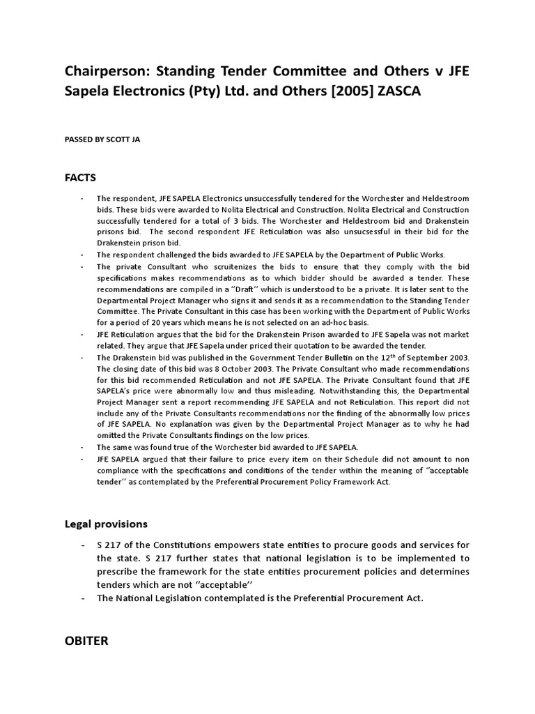 Chairperson Standing Tender Committee V JFE SALOPE and Others | PDF | Common Law | Governance