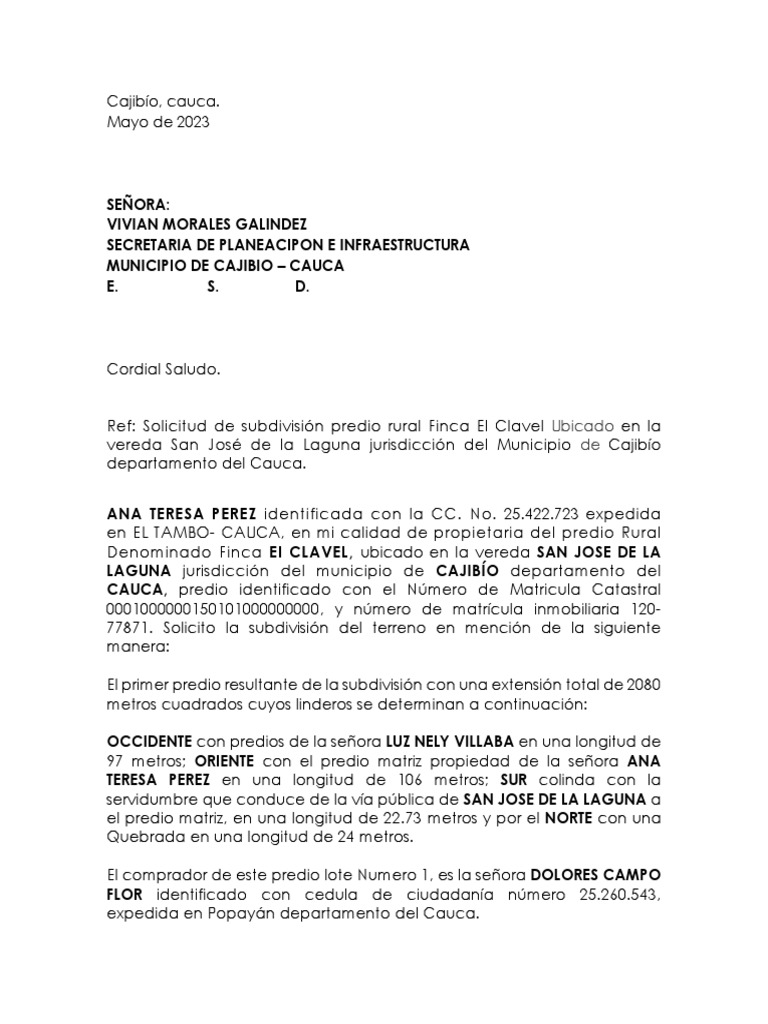 Solicitud Subdivision | PDF | Reforma agraria