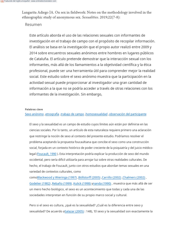 Langarita Adiego On Sex In Fieldwork Notes On The Methodology Involved In The Ethnographic
