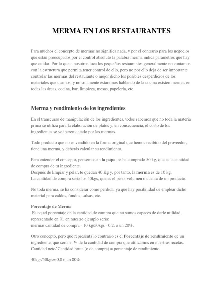 Merma en Restau | PDF | Inventario | Alimentos