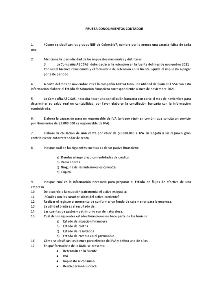 Prueba Contador | PDF | Contabilidad | Economias