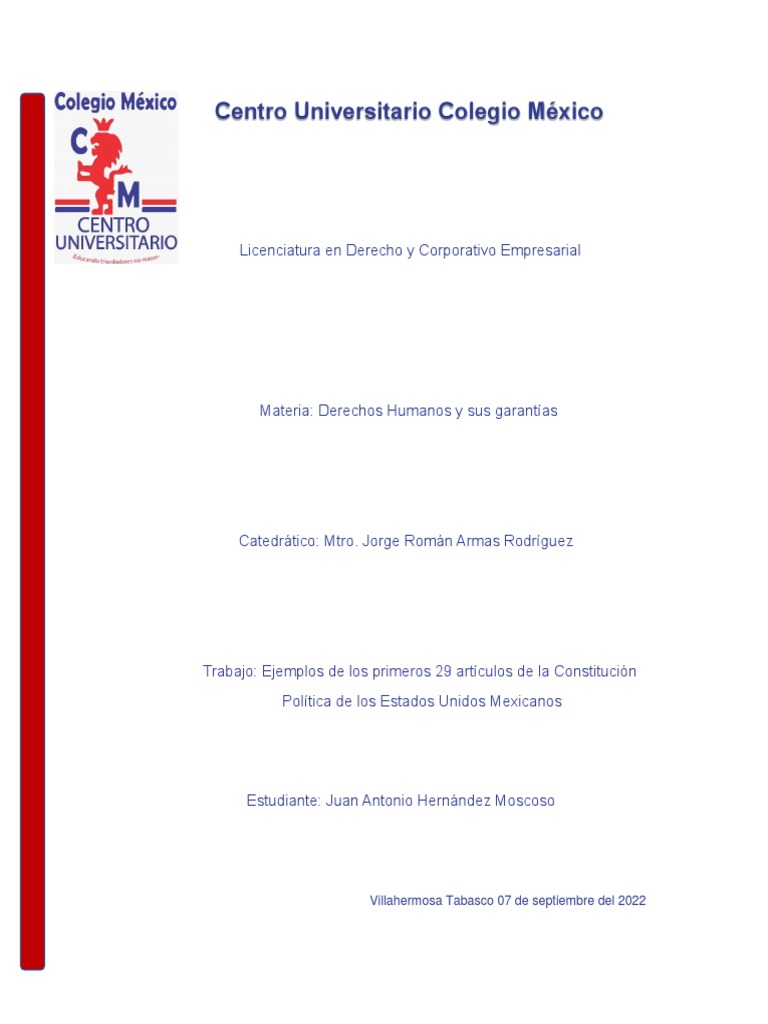 Los Primeros 29 Artículos De La Constitución Política De Los Estados