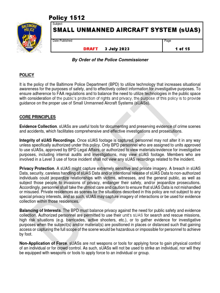 Draft Policy 1512: Small Unmanned Aircraft System (sUAS) | PDF ... Draft Policy 1512: Small Unmanned Aircraft System (sUAS) | PDF ...