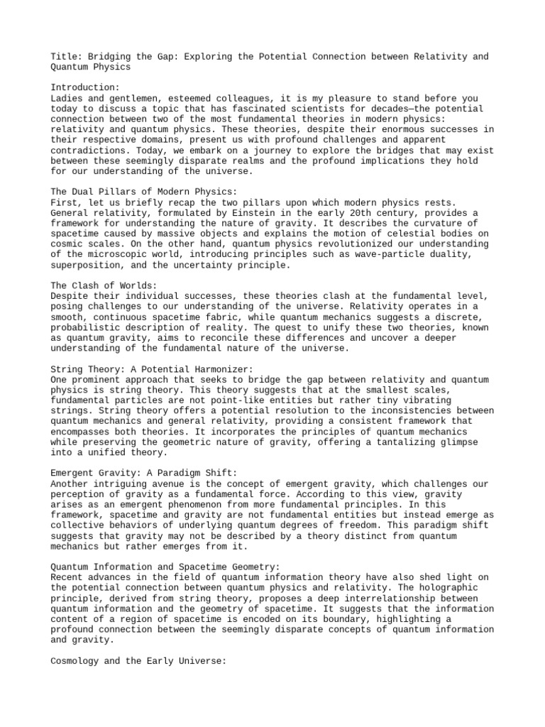 Unifying Relativity and Quantum Physics | PDF | General Relativity ...