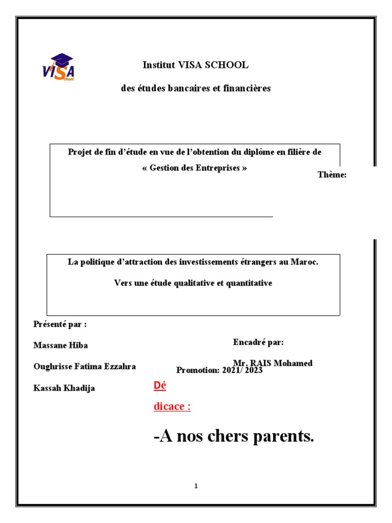 PFE Ide Final | PDF | Investir | Maroc