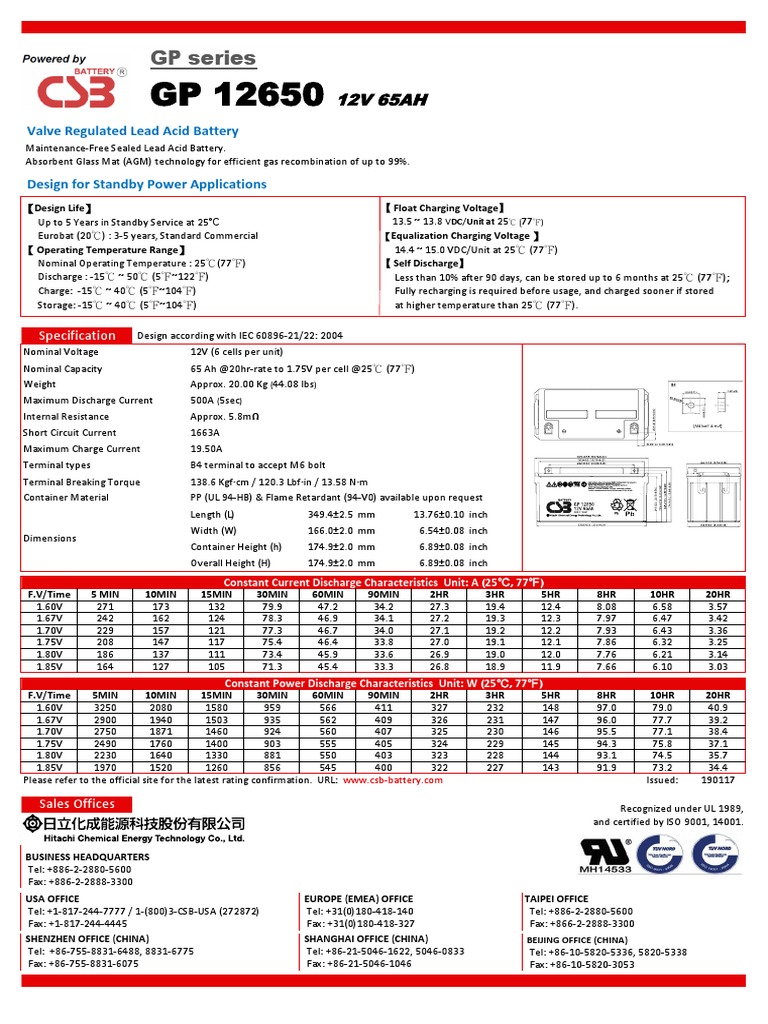 CSB GP 12650 | PDF | Electrical Engineering | Energy Storage