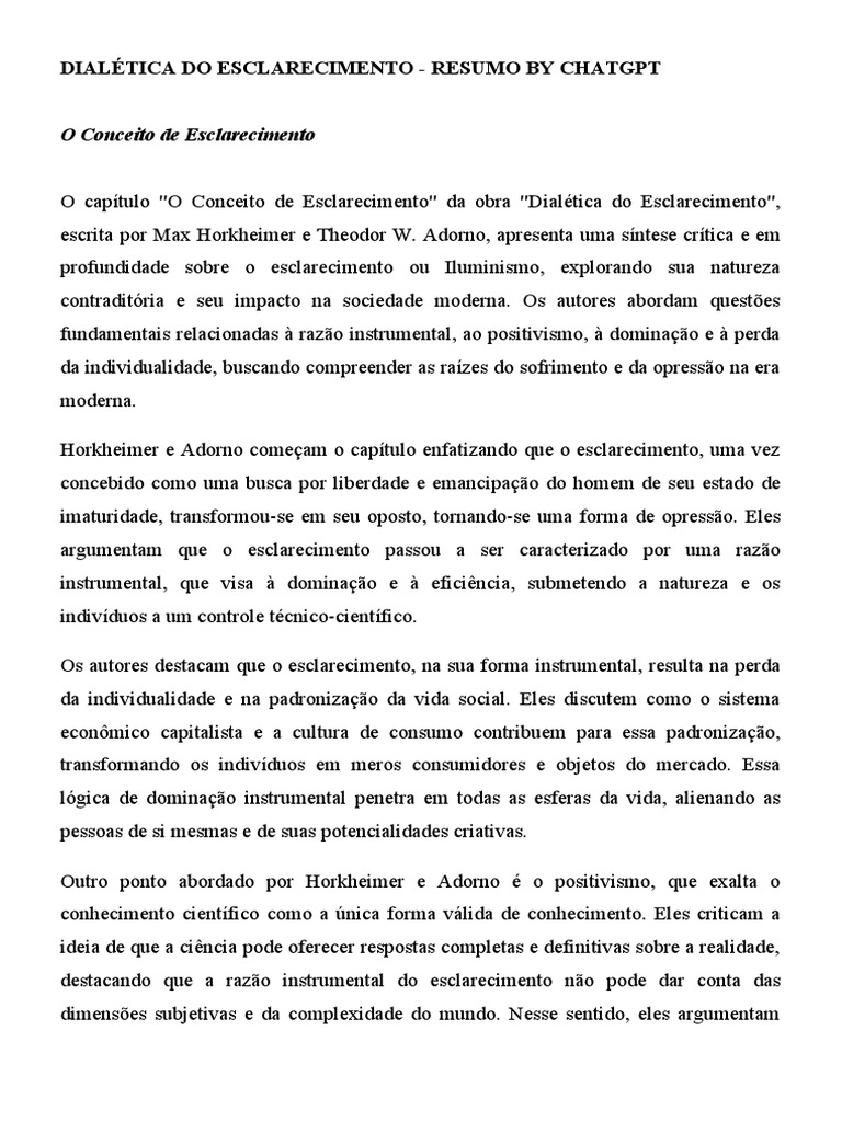 Dialética Do Esclarecimento | PDF | Theodor W. Adorno | Sociologia