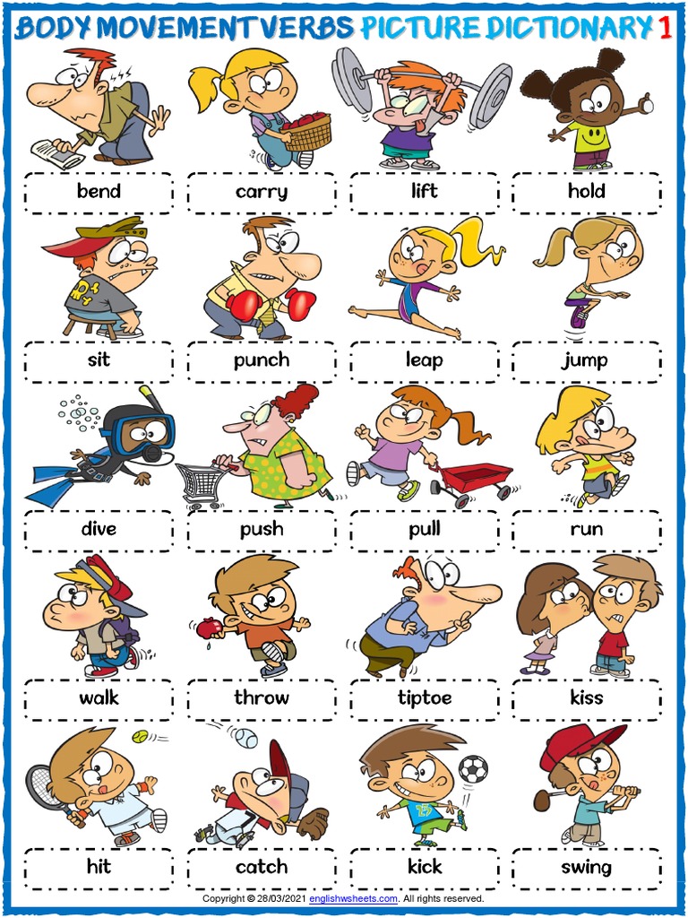 Body Movement Verbs Vocabulary Esl Picture Dictionary Worksheets For ...