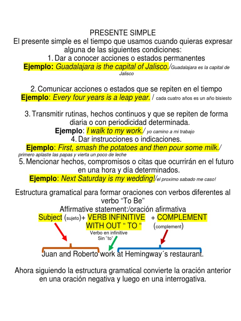 PRESENTE SIMPLE Apyo | PDF | Verbo | Asunto (gramática)