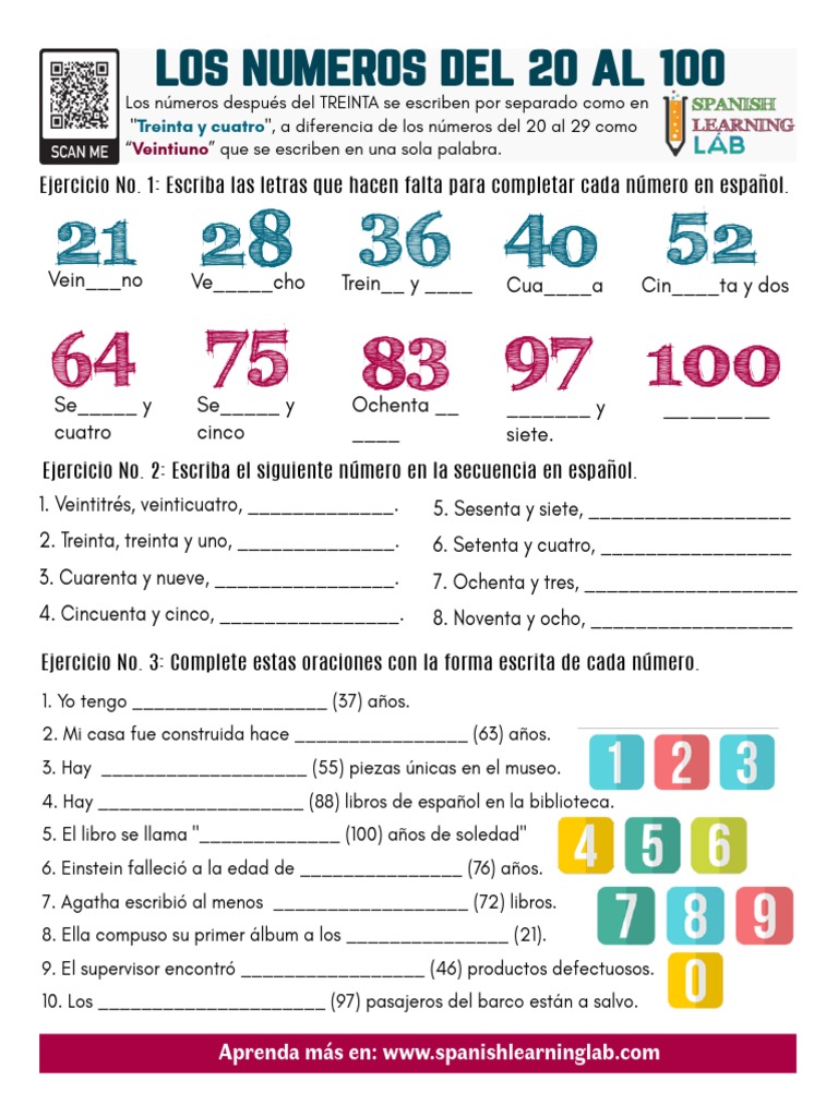 Numbers 20 To 100 Spanish Worksheet PDF With Answers | PDF
