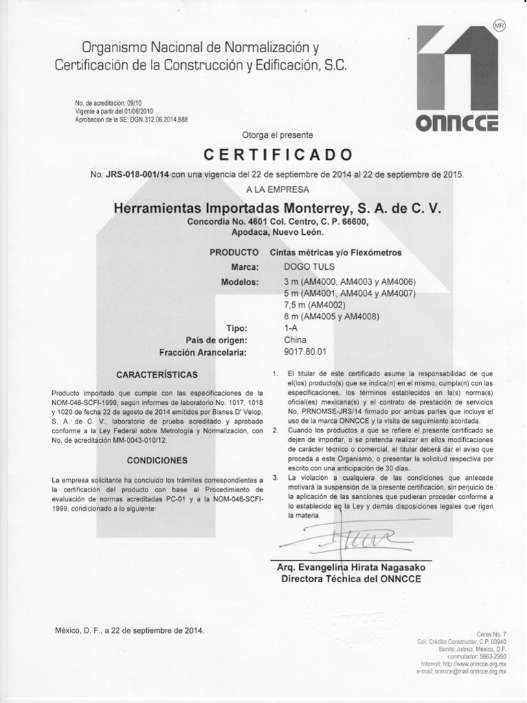 Certificado Flexometro Serie d1, d2 y d3 | PDF
