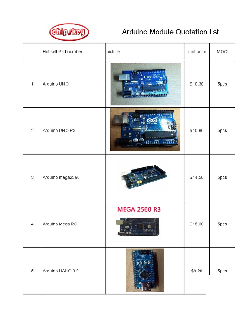 Chips Key Arduino Quotation List | PDF | Arduino | Light Emitting Diode