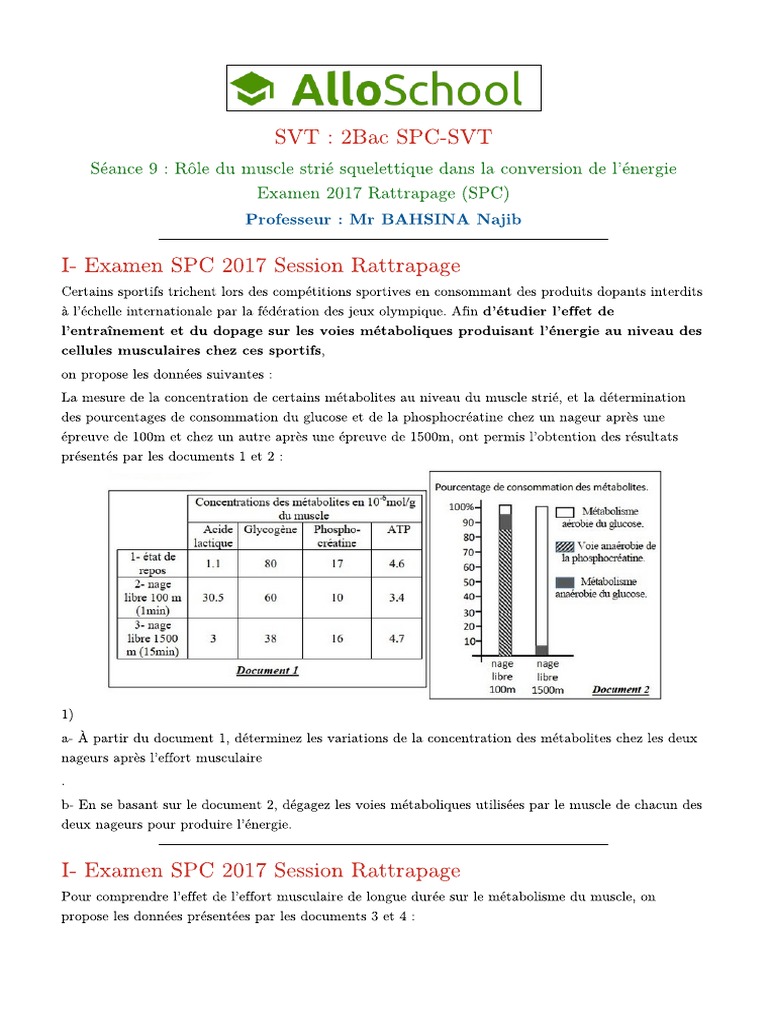 Seance 9 Role Du Muscle Strie Squelettique Dans La Conversion de L Energie Examen 2017 ...