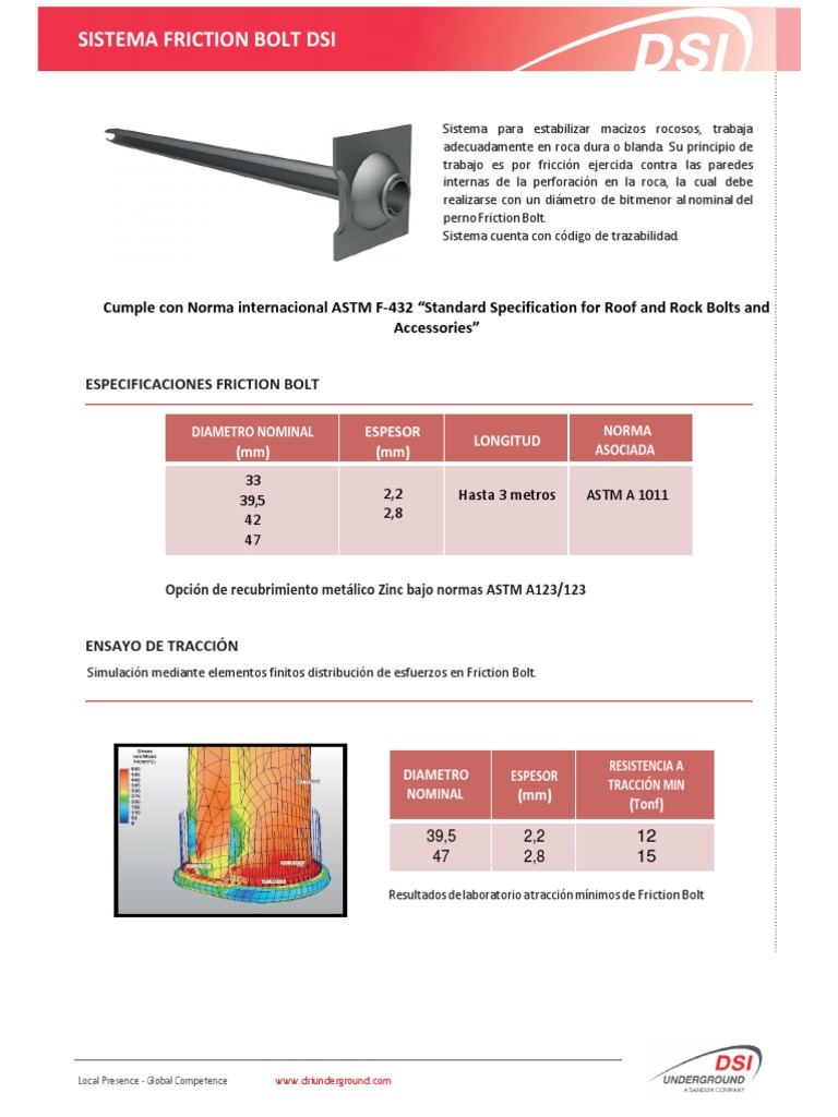 1.FT - Sistema Friction Bolt DSI-Actualizado | PDF | Tornillo | Sector ...