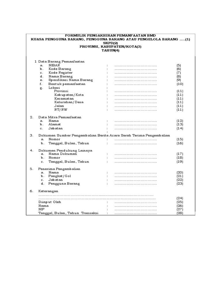 Formulir Pengakhiran Pemanfaatan BMD | PDF | Game & Aktivitas | Seni