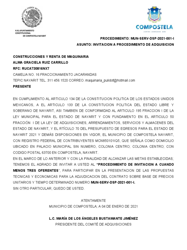 Invitaciones Al Concurso | PDF | Cartas Políticas | Documentos legales