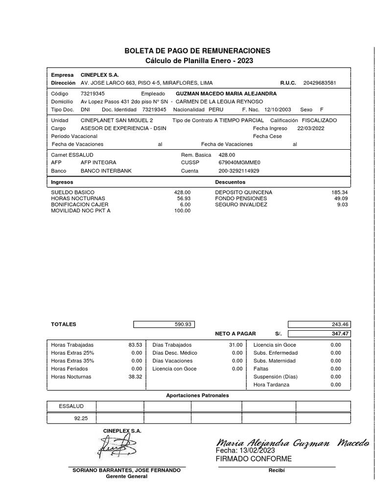 Boleta de Pago de Remuneraciones Boleta de Pago de Remuneraciones ...