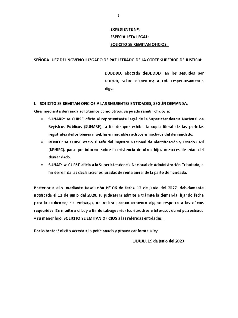 SOLICITO SE CURSE OFICIOS | PDF