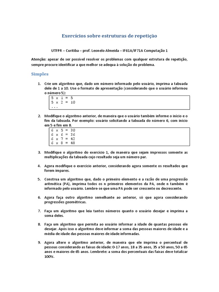 Algoritmos 3 Exerc Pdf Algoritmos Sequência