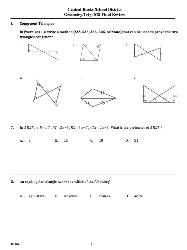 GeometryTrig MS Final Review 2022 | PDF | Area | Circle