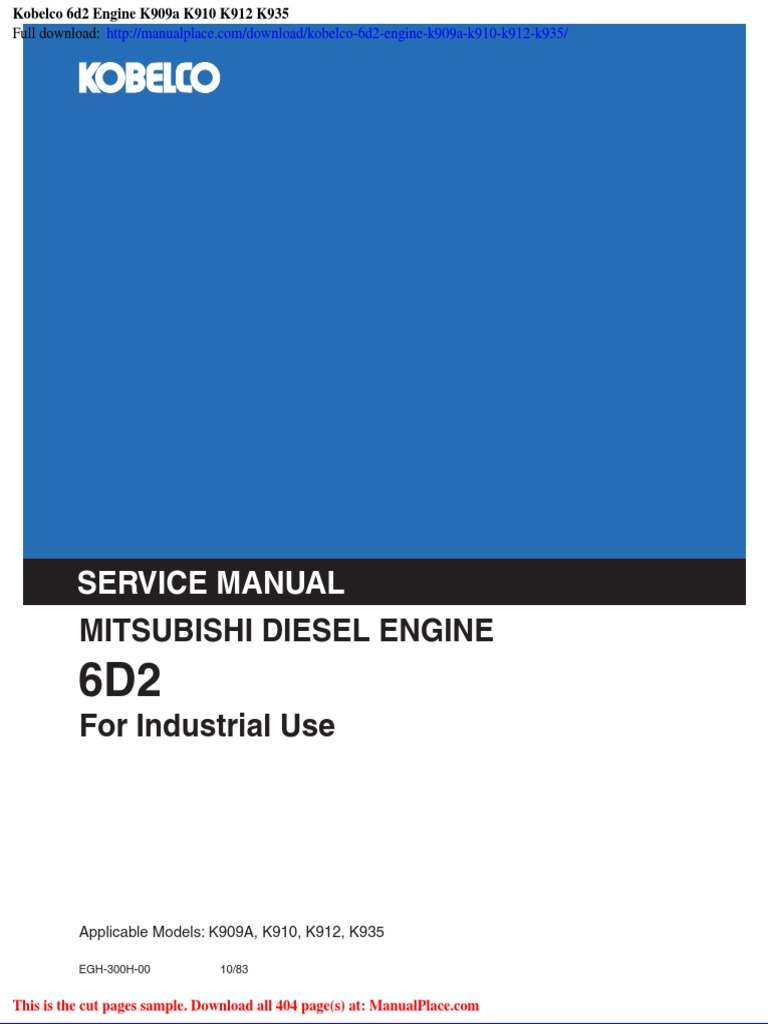Kobelco 6d2 Engine K909a k910 k912 k935 | PDF
